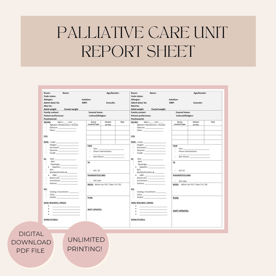 Palliative Care Unit Nurse Report Template | Palliative Care Nurse - Etsy