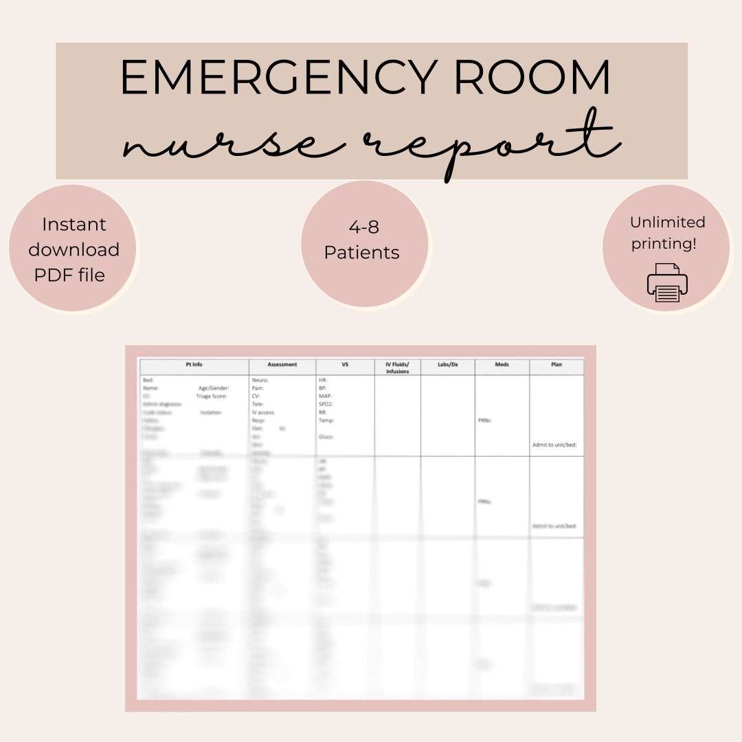Emergency Room Nurse Report Template ER Nurse Handover ER - Etsy