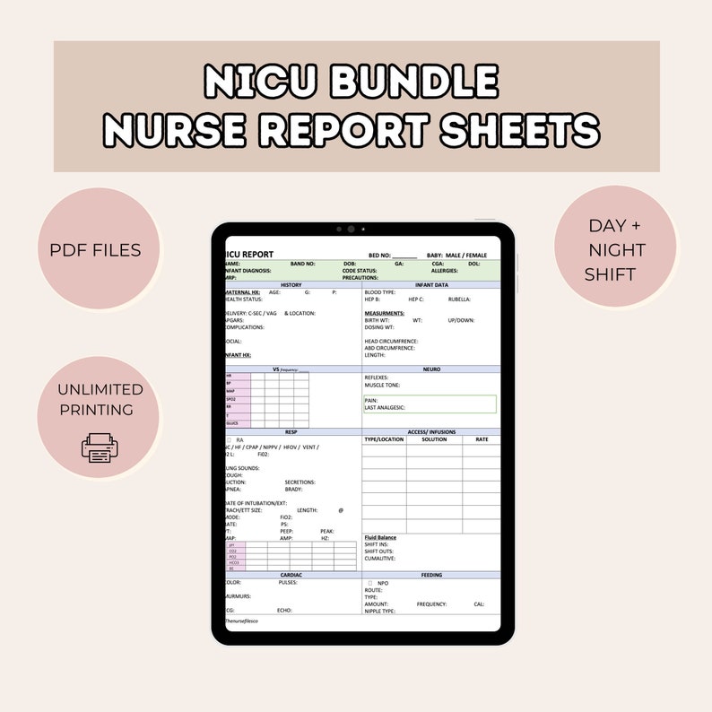 NICU Nurse Report Sheets Bundle | NICU Nurse Report Templates | NICU ...