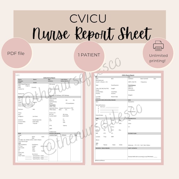 Cardiac Surgery ICU Nurse Report Sheet CVICU Nurse Template - Etsy