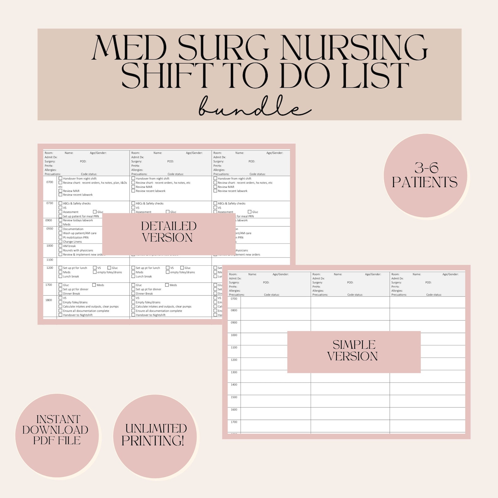 Med Surg Nurse Shift to Do List Bundle | Nurse Organization | Clinical ...