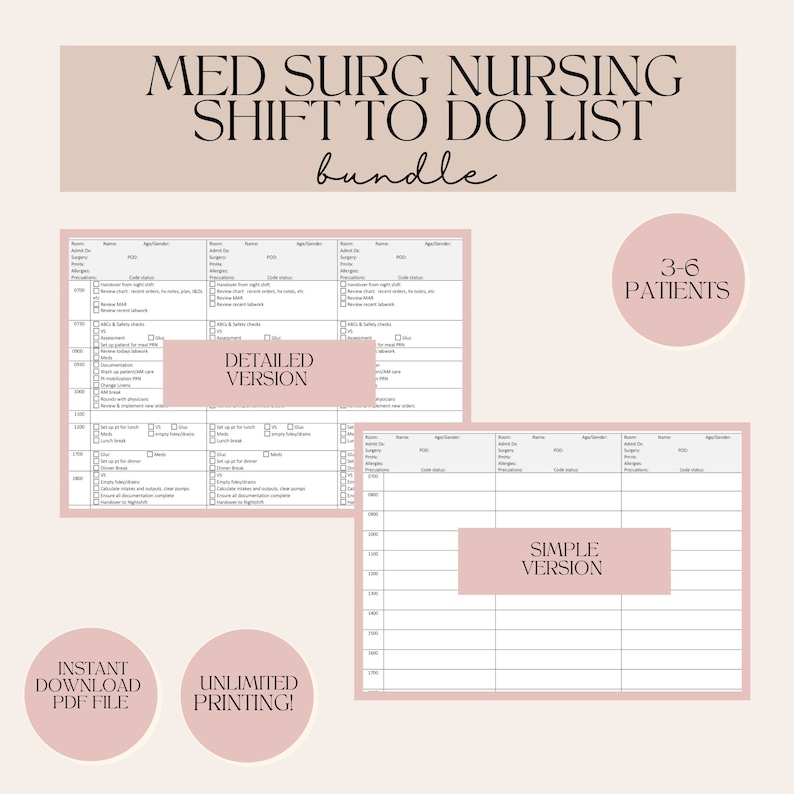 Med Surg Nurse Shift to Do List Bundle | Nurse Organization | Clinical ...