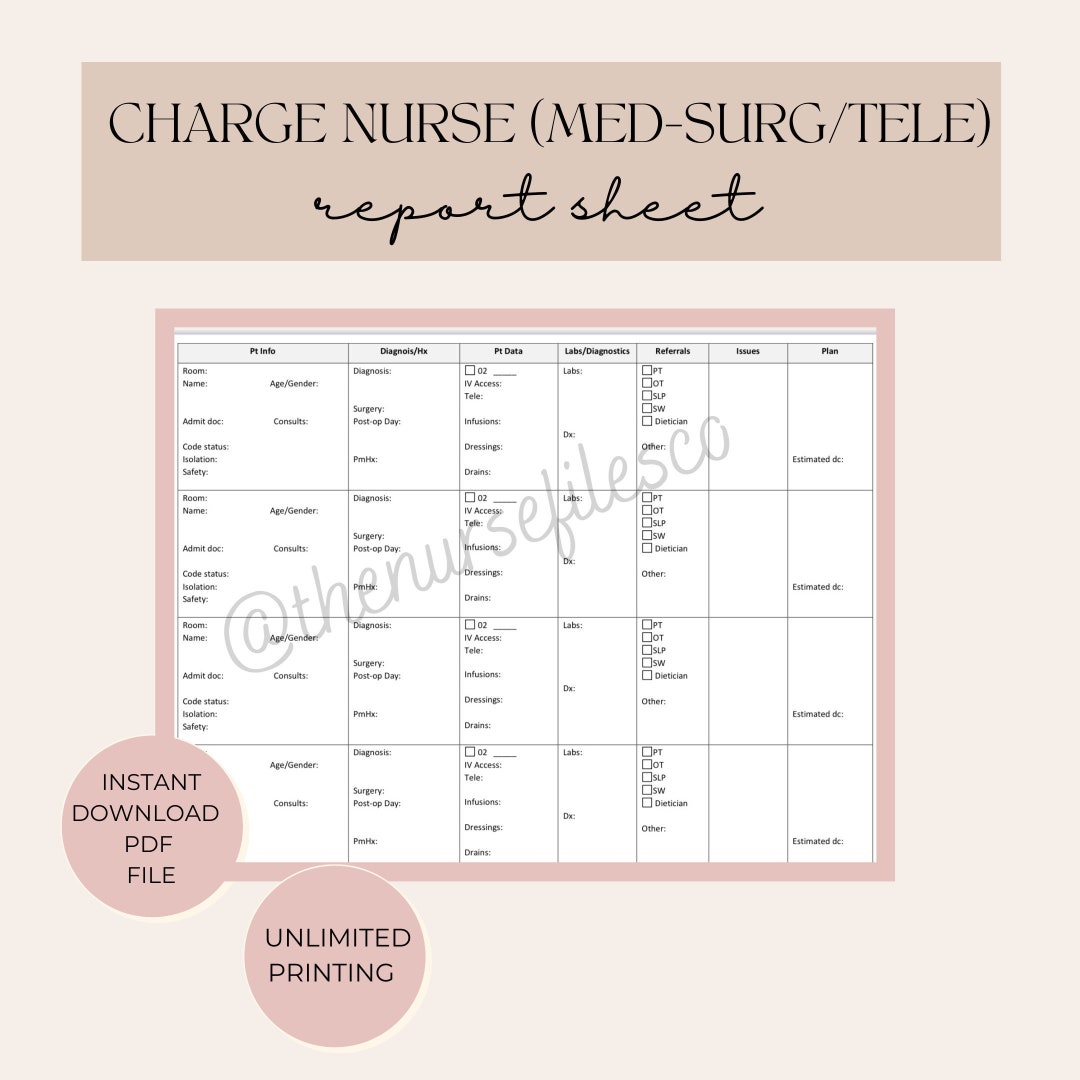 Charge Nurse Report Sheet | Charge RN Report | Head Nurse Medical ...
