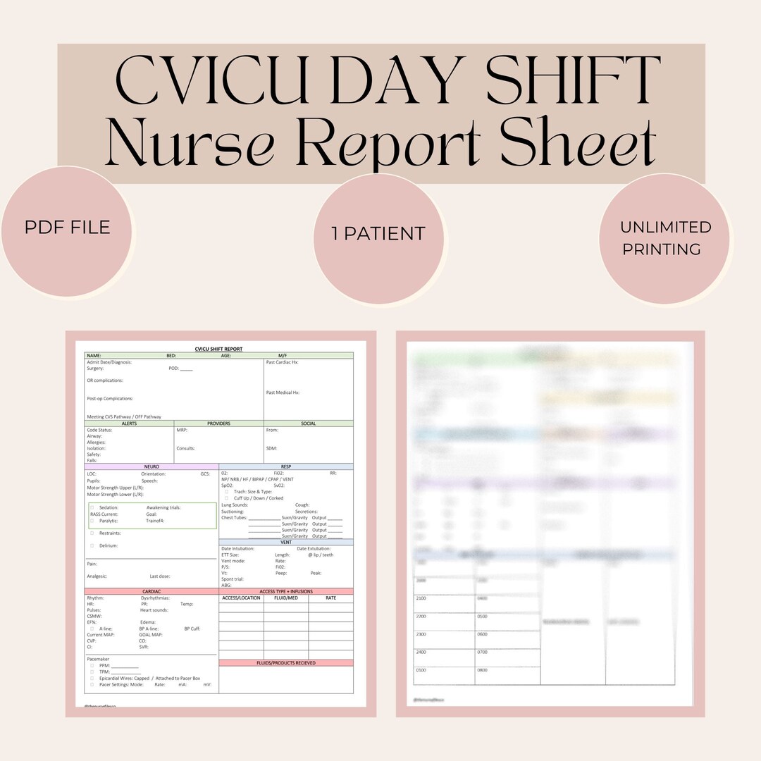 Cardiac Surgery ICU Nurse Report Sheet day Shift CVICU - Etsy