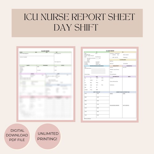 ICU Day Shift Nurse Template ICU Nurse Report Sheet ICU - Etsy