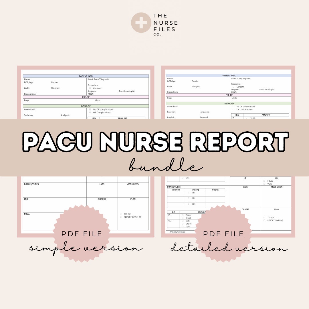 PACU Report Bundle | PACU Nurse Report | PACU Handover | Post ...