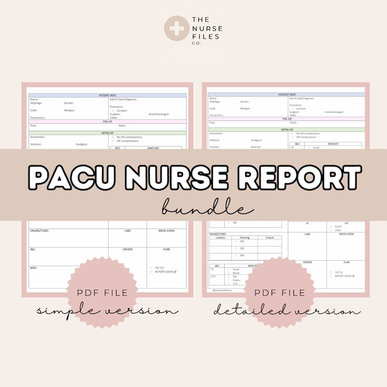 PACU Report Bundle | PACU Nurse Report | PACU Handover | Post ...