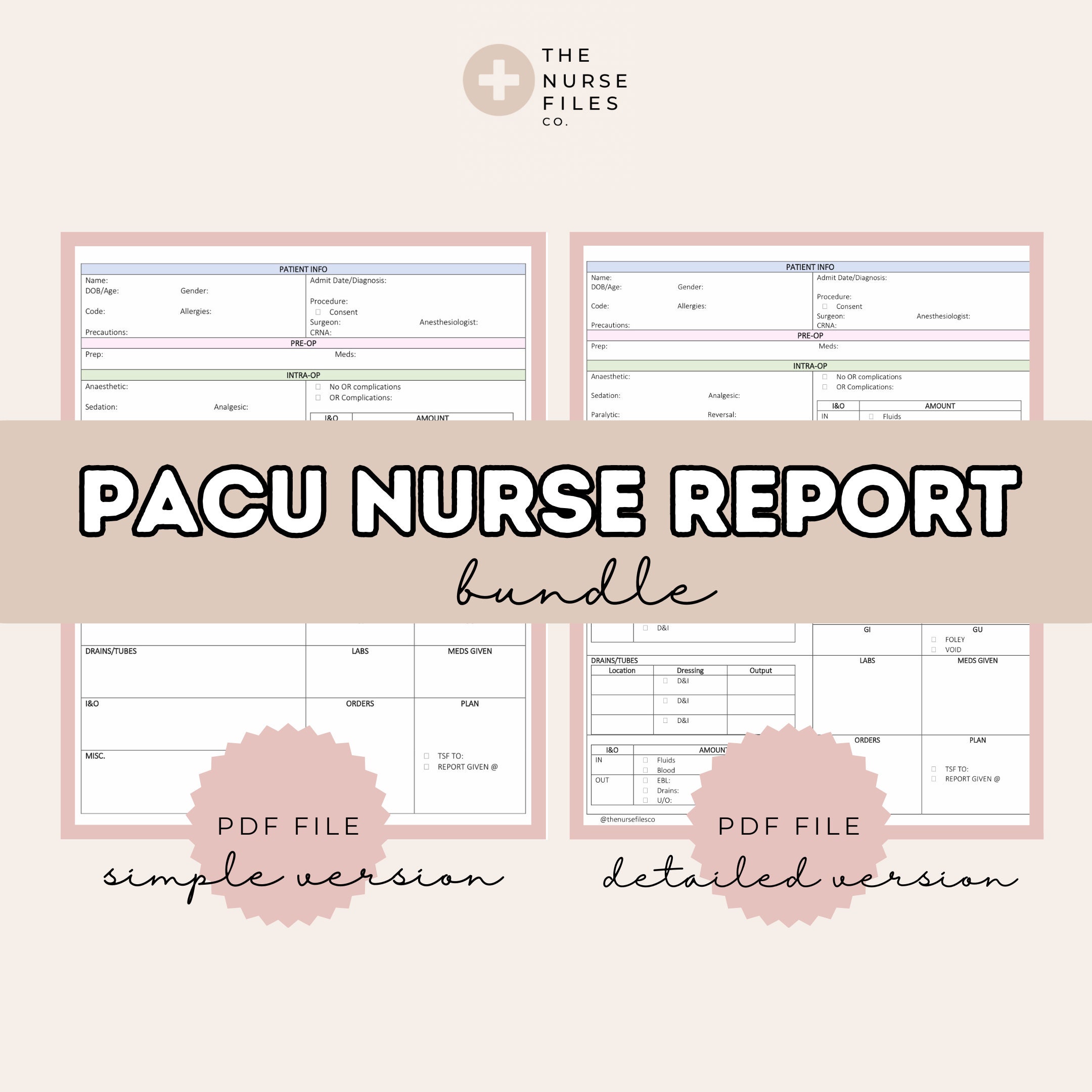 PACU Report Bundle | PACU Nurse Report | PACU Handover | Post ...