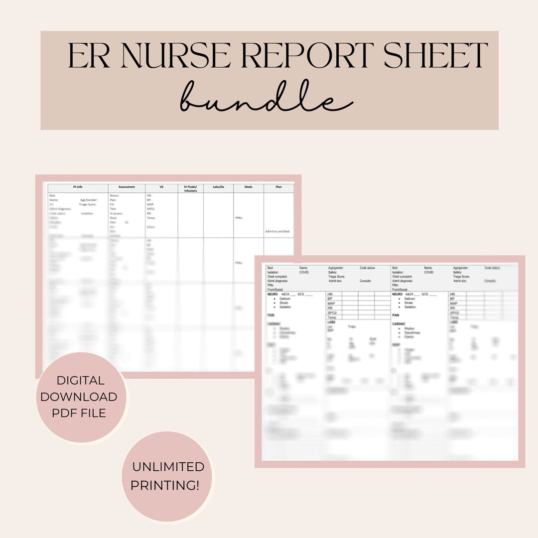 Emergency Room Nurse Report Bundle ER Nurse Report Sheet ER - Etsy