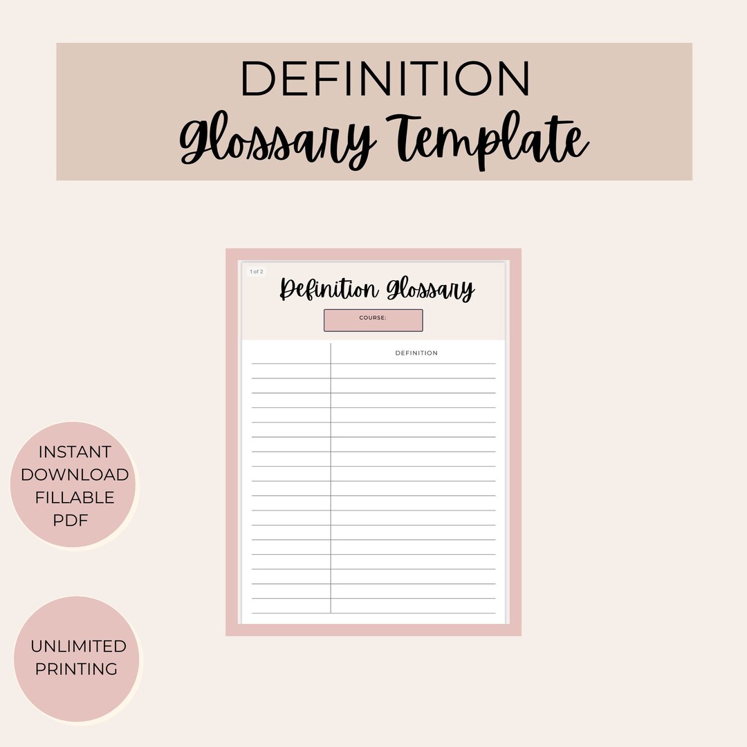 Definitions Glossary Study Template Study Template - Etsy