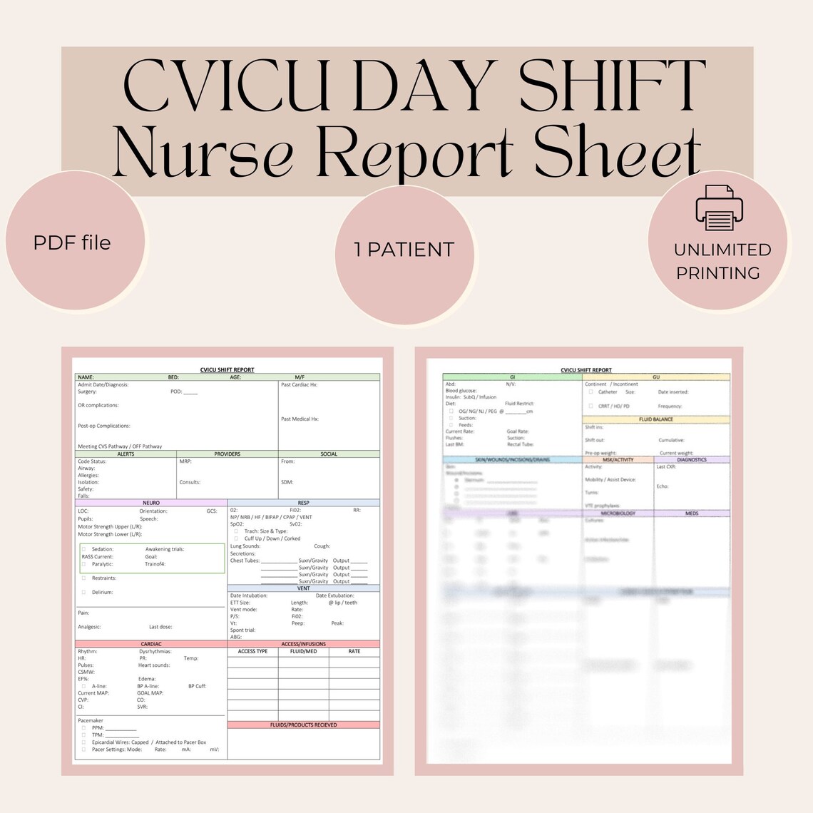 Cardiac Surgery ICU Nurse Report Sheet day Shift CVICU - Etsy