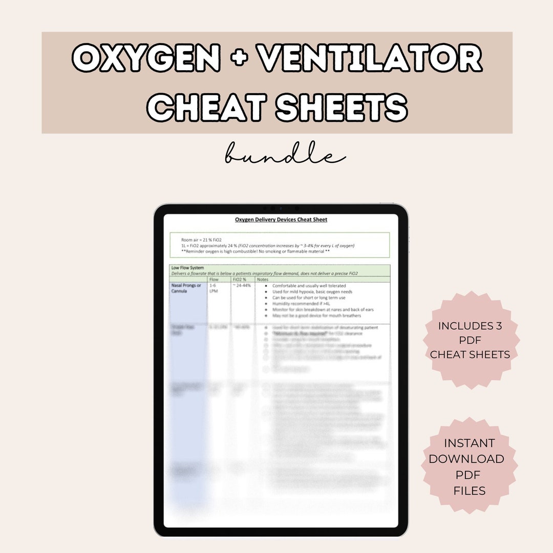 Oxygen and Ventilator Cheat Sheets BUNDLE Respiratory Cheat Sheets ...