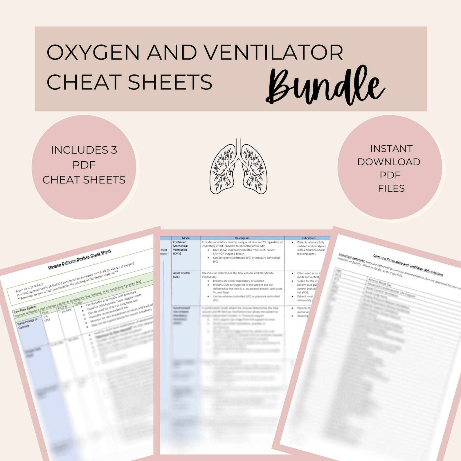 Oxygen and Ventilator Cheat Sheets BUNDLE Respiratory Cheat - Etsy
