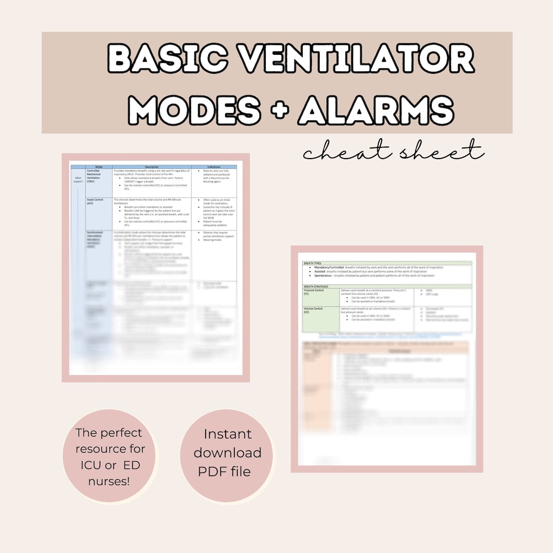 Basic Ventilator Modes and Alarms Cheat Sheet Ventilator - Etsy