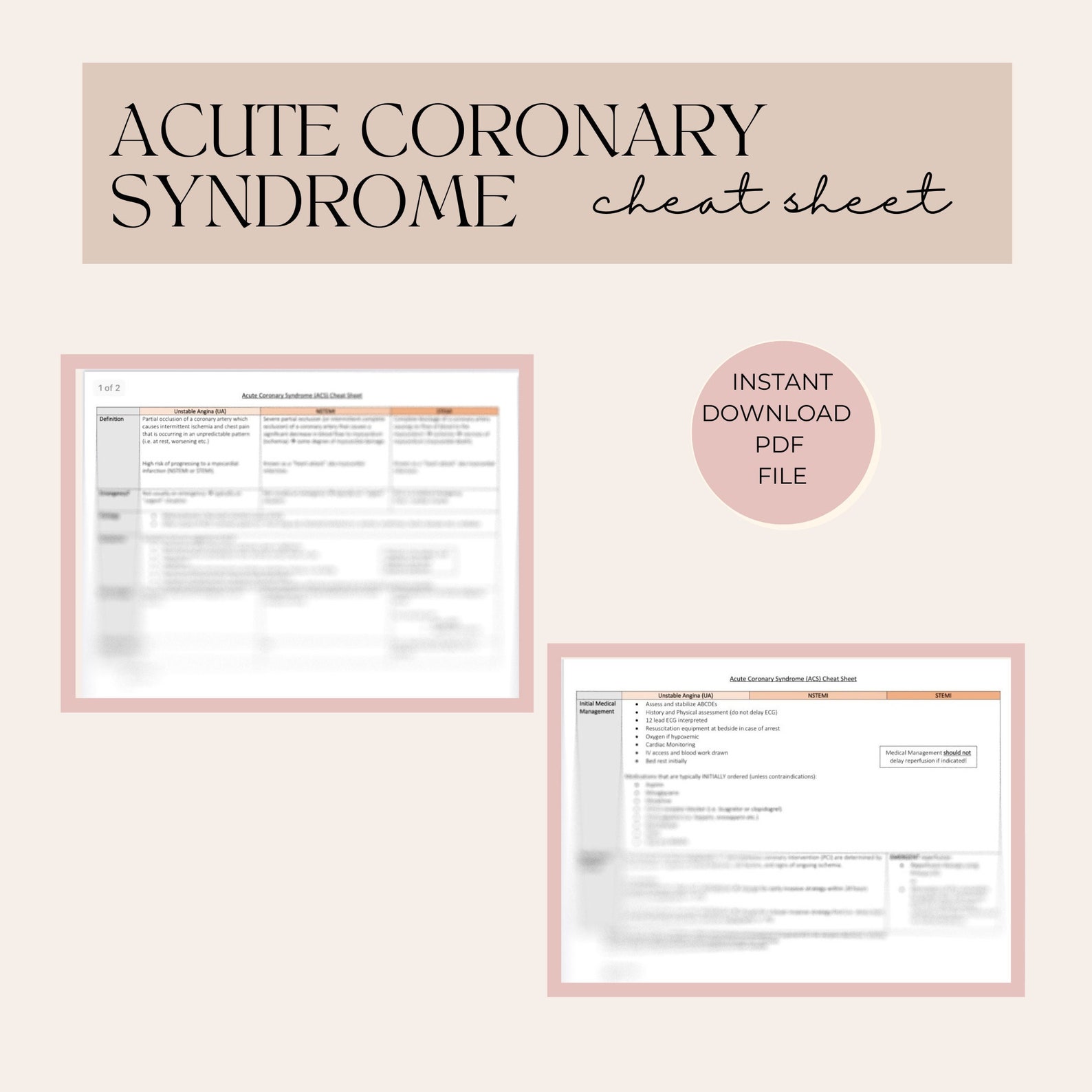 Acute Coronary Syndrome Cheat Sheet Cardiac Cheat Sheet - Etsy Canada