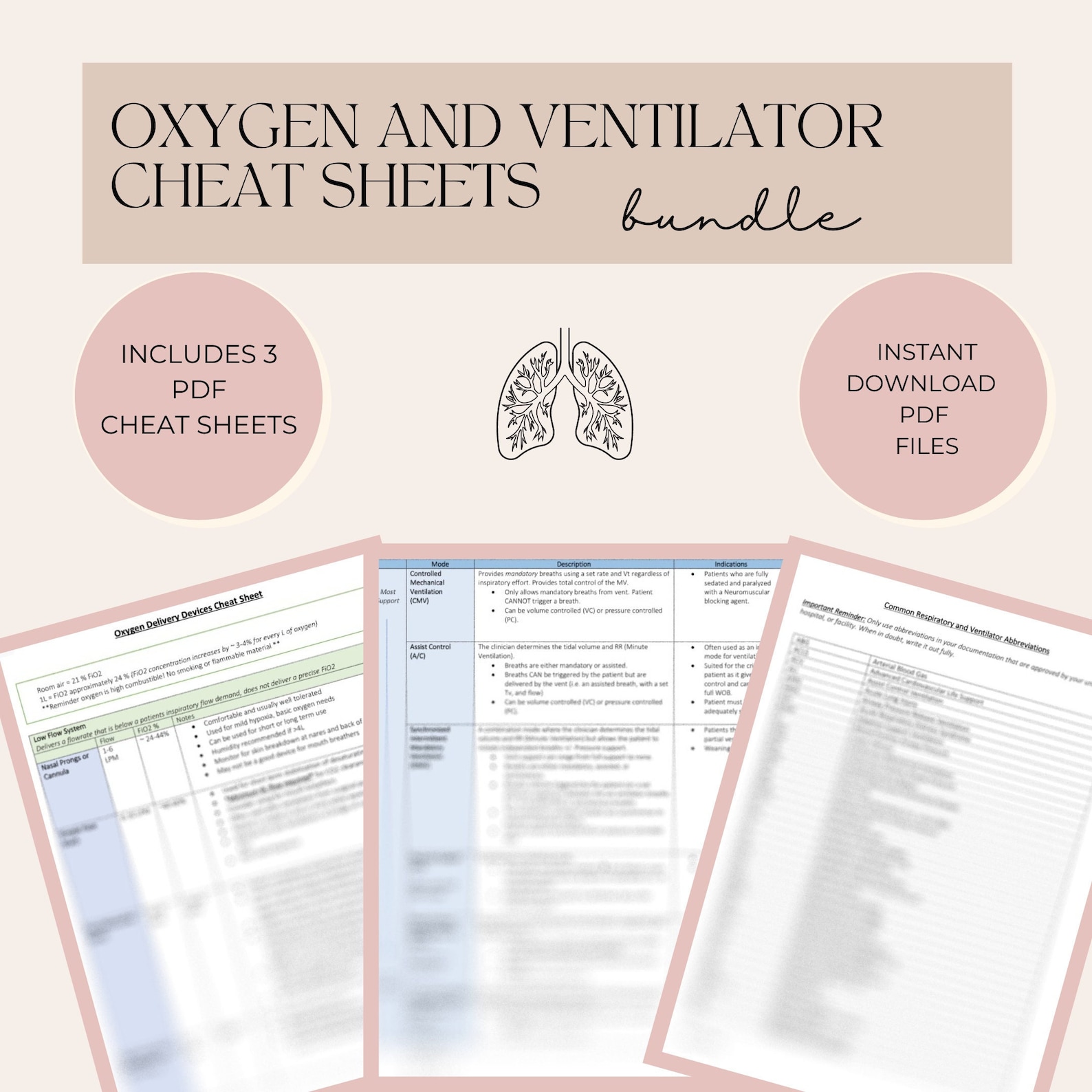 Oxygen and Ventilator Cheat Sheets BUNDLE Respiratory Cheat - Etsy
