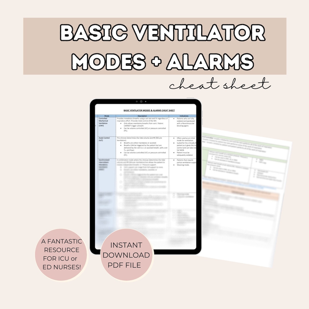 Basic Ventilator Modes and Alarms Cheat Sheet Ventilator Cheat Sheet (Download Now) - Etsy