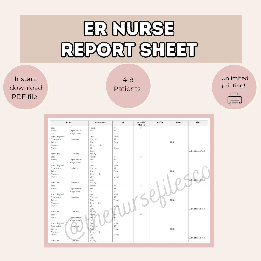 Emergency Room Nurse Report Template | ER Nurse Handover | ER Nurse - Etsy