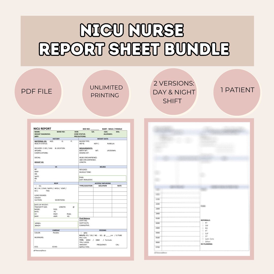 NICU Nurse Report Sheets Bundle NICU Nurse Report Templates NICU Nurse ...