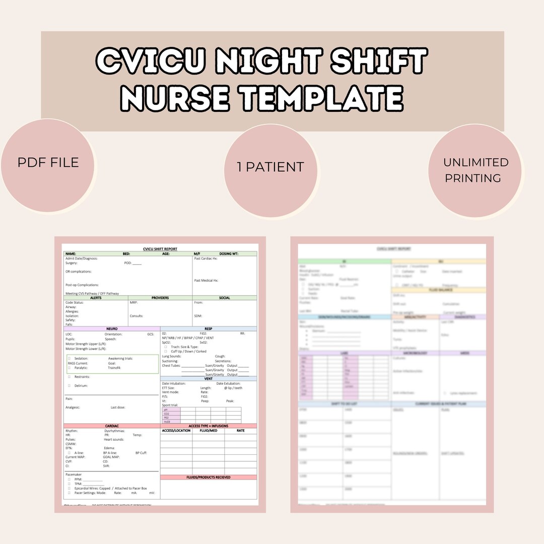 CVICU Cardiac Surgery ICU Nurse Report Sheet | CVICU Nurse Report Sheet ...