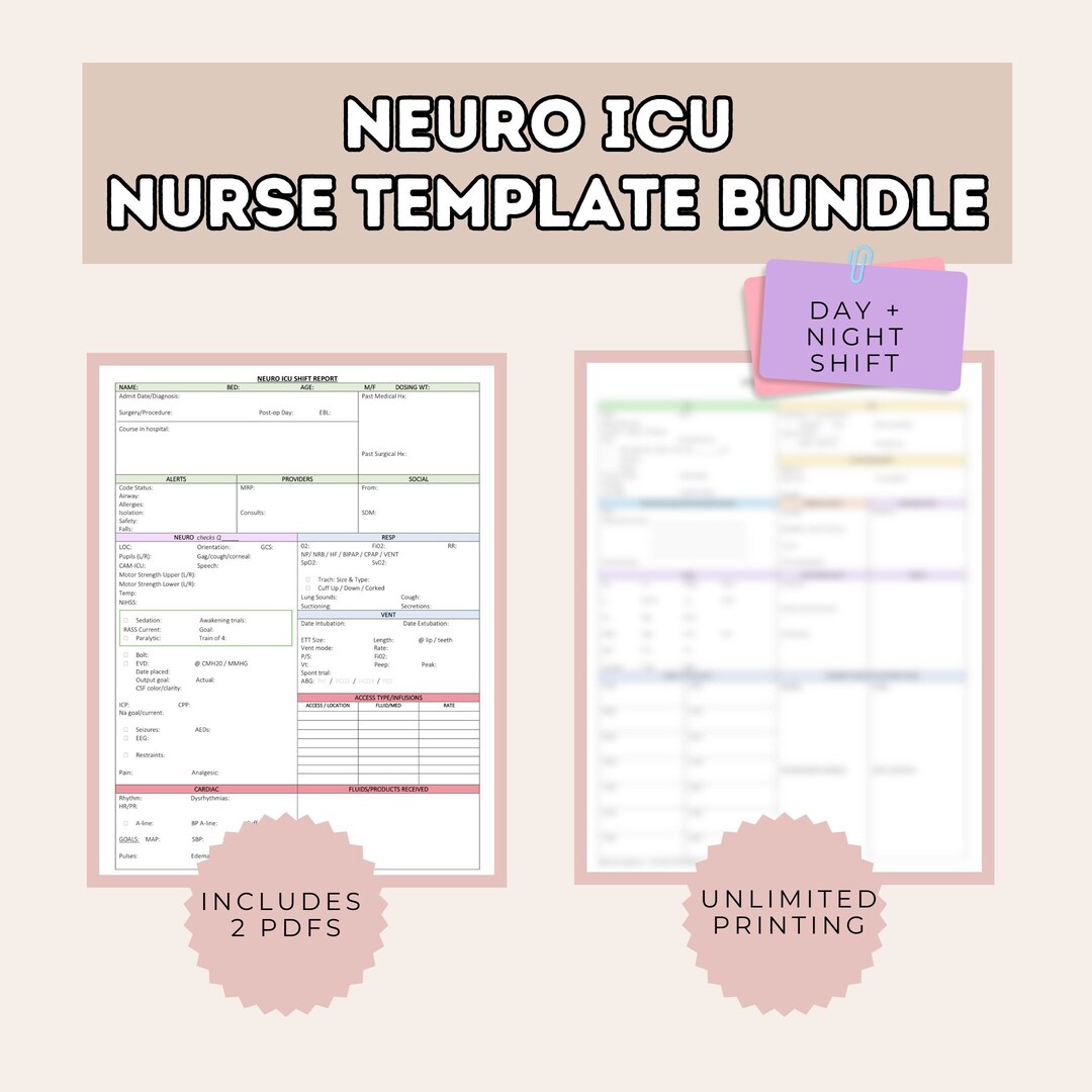 Neuro ICU Nurse Template Bundle Neuro ICU Nurse Report - Etsy