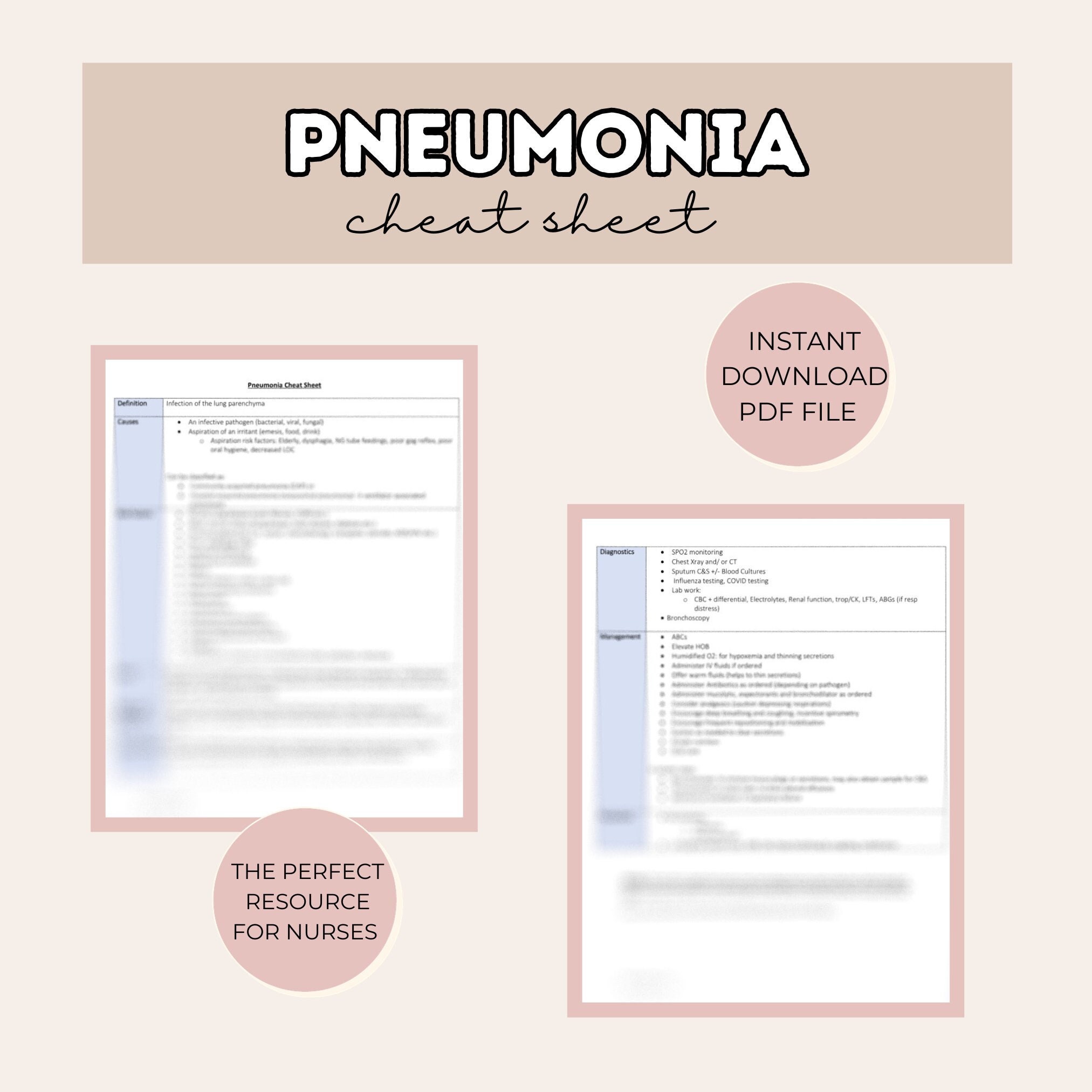 Pneumonia Cheat Sheet | Pneumonia Study Notes | Nurse Study Notes - Etsy