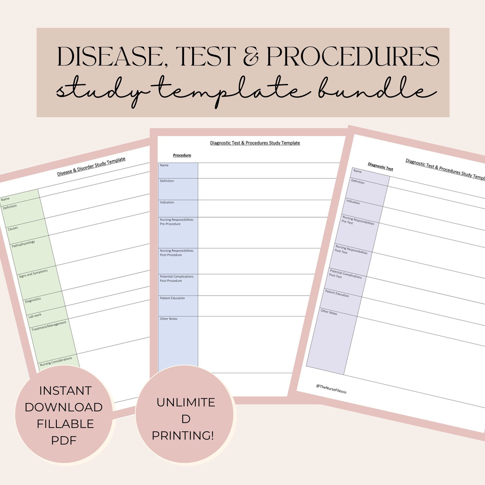 Disease, Test & Procedure Study Templates | Nursing Study Templates ...