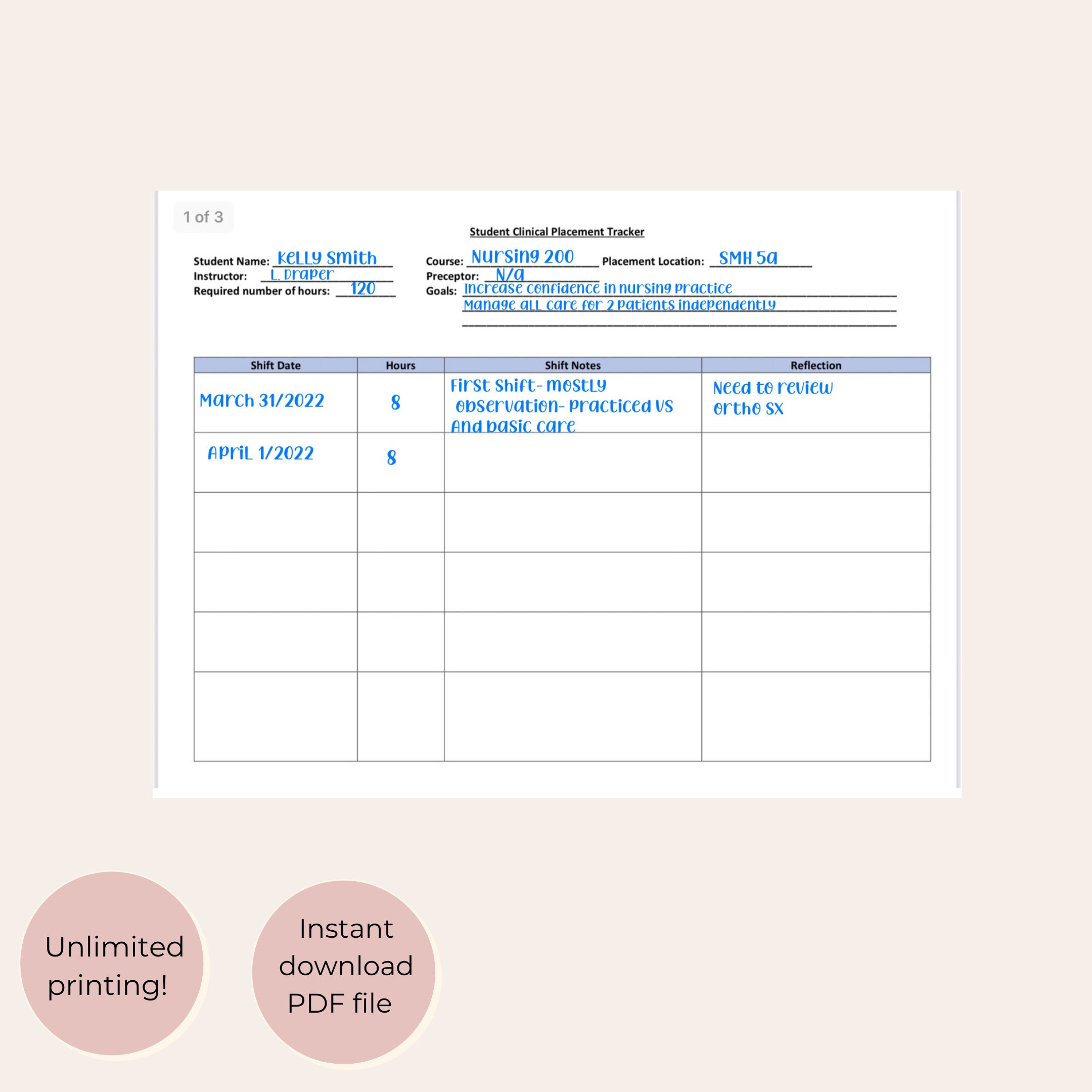 Student Clinical Placement Tracker Healthcare Student | Etsy