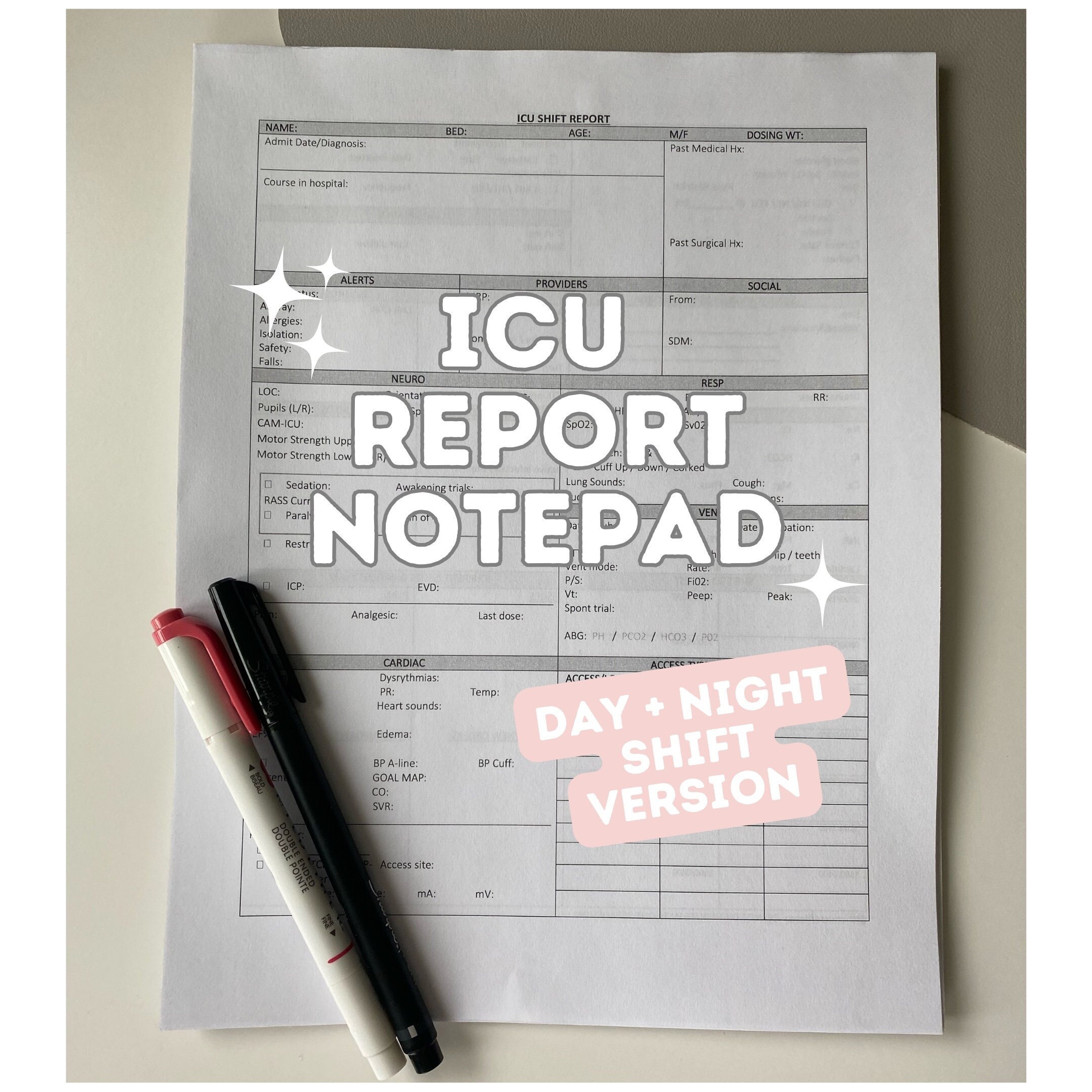 ICU Nurse Shift Report Notepad ICU Nurse Notepad ICU - Etsy