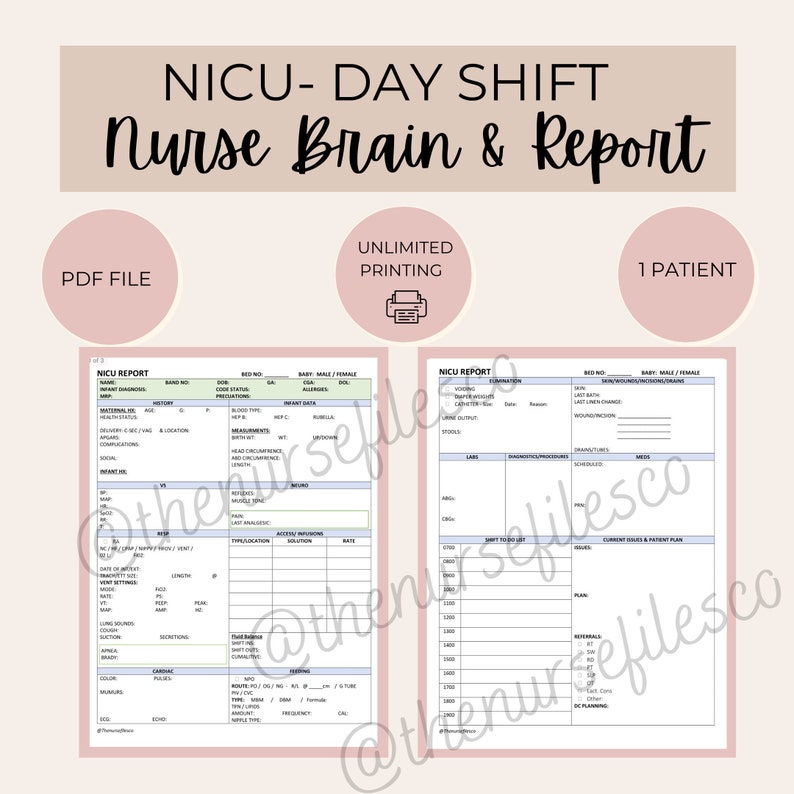 NICU Day Shift Report NICU Handover NICU Nurse Brain - Etsy