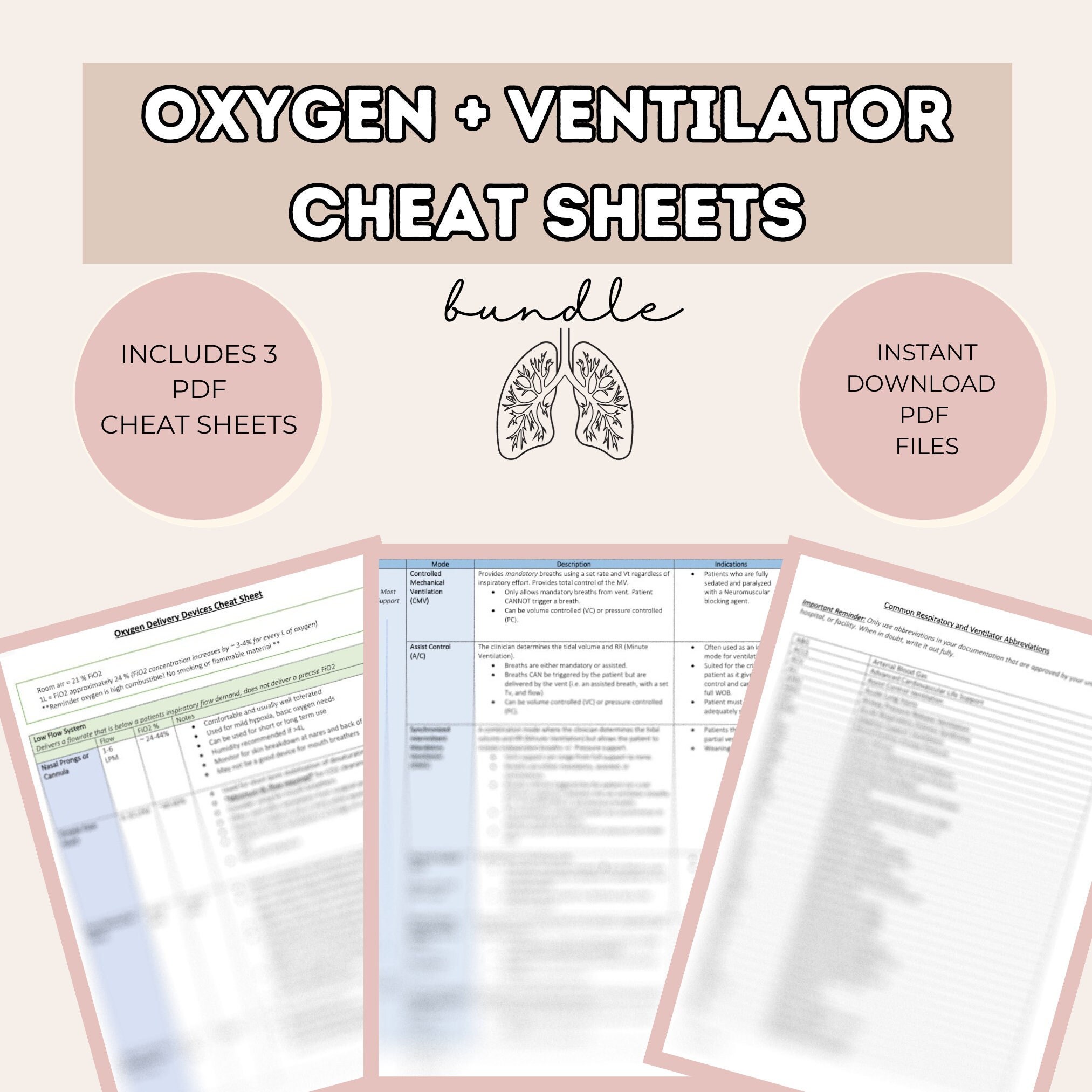 Oxygen and Ventilator Cheat Sheets BUNDLE Respiratory Cheat - Etsy UK