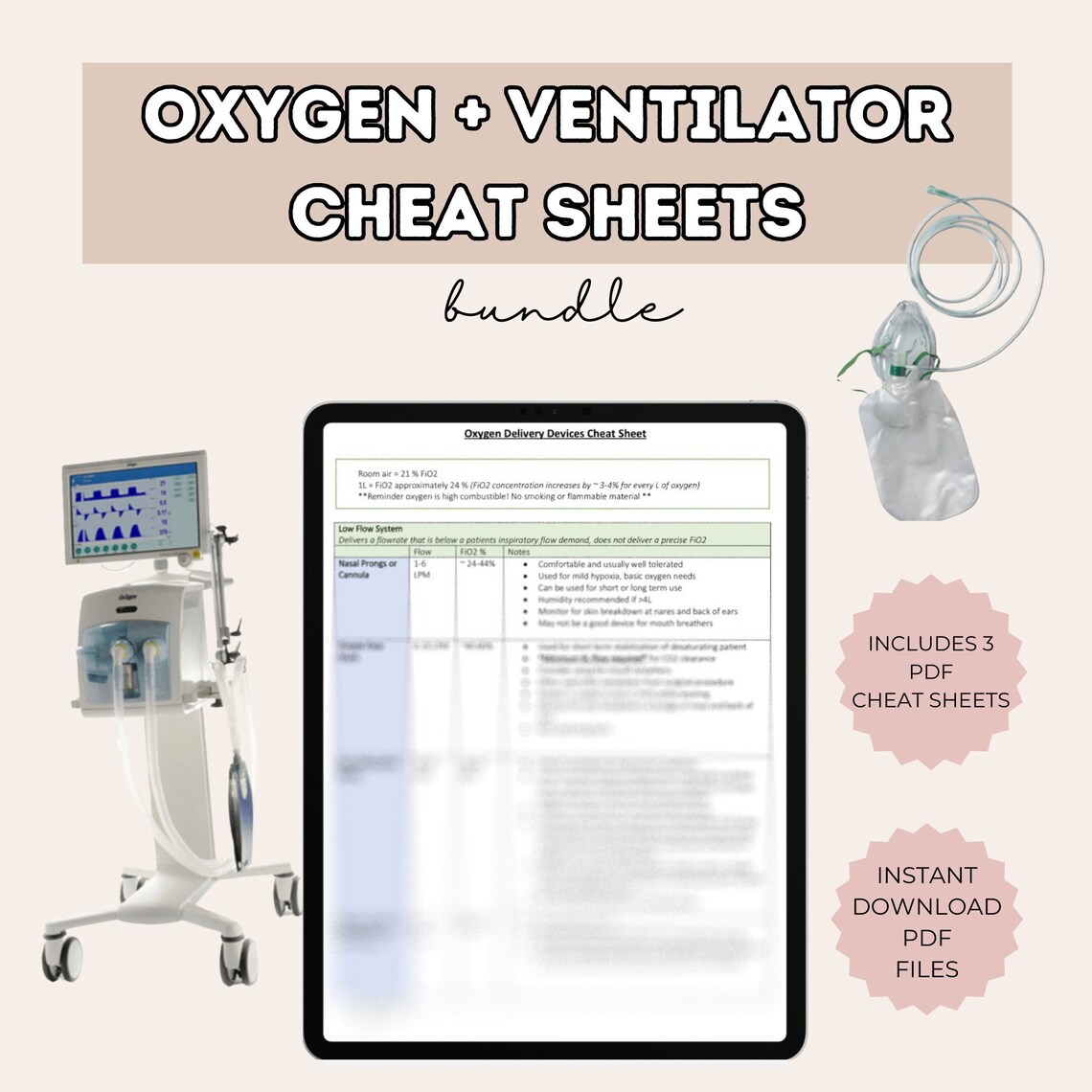 Oxygen and Ventilator Cheat Sheets BUNDLE | Respiratory Cheat Sheets - Etsy