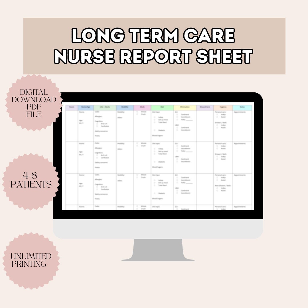 Long Term Care Nurse Report Sheet | LTC Report Sheet - Etsy