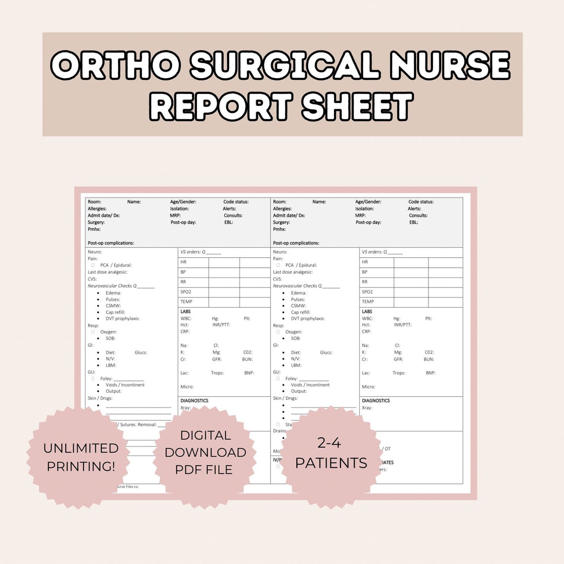 Ortho Surgical Nurse Report Orthopedic Nurse - Etsy