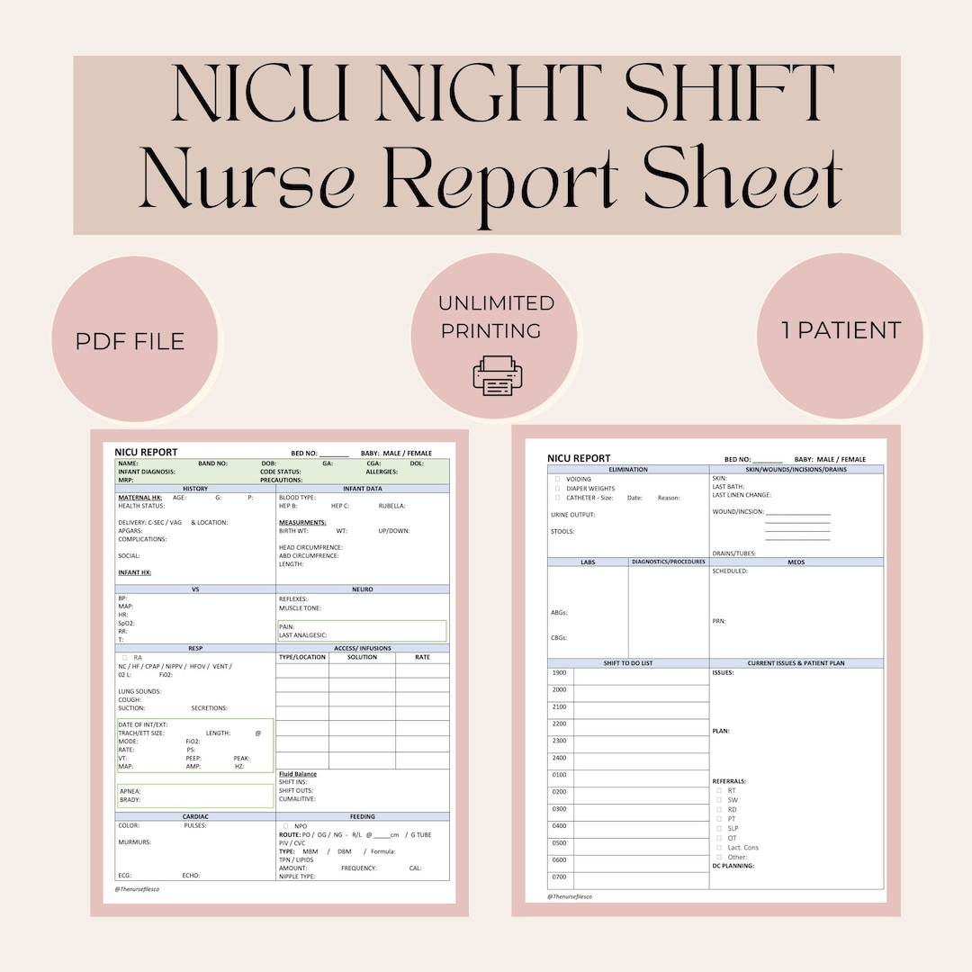 NICU Night Shift Report NICU Handover Template NICU Nurse - Etsy UK