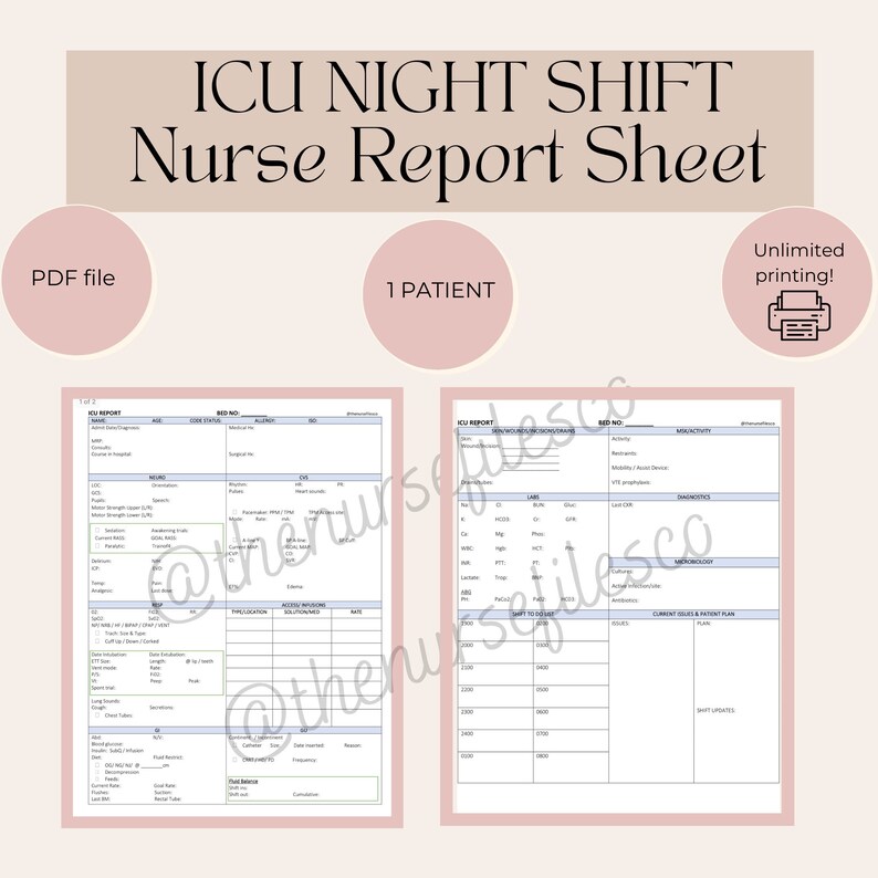 ICU Nurse Night Shift Report Sheet - Etsy