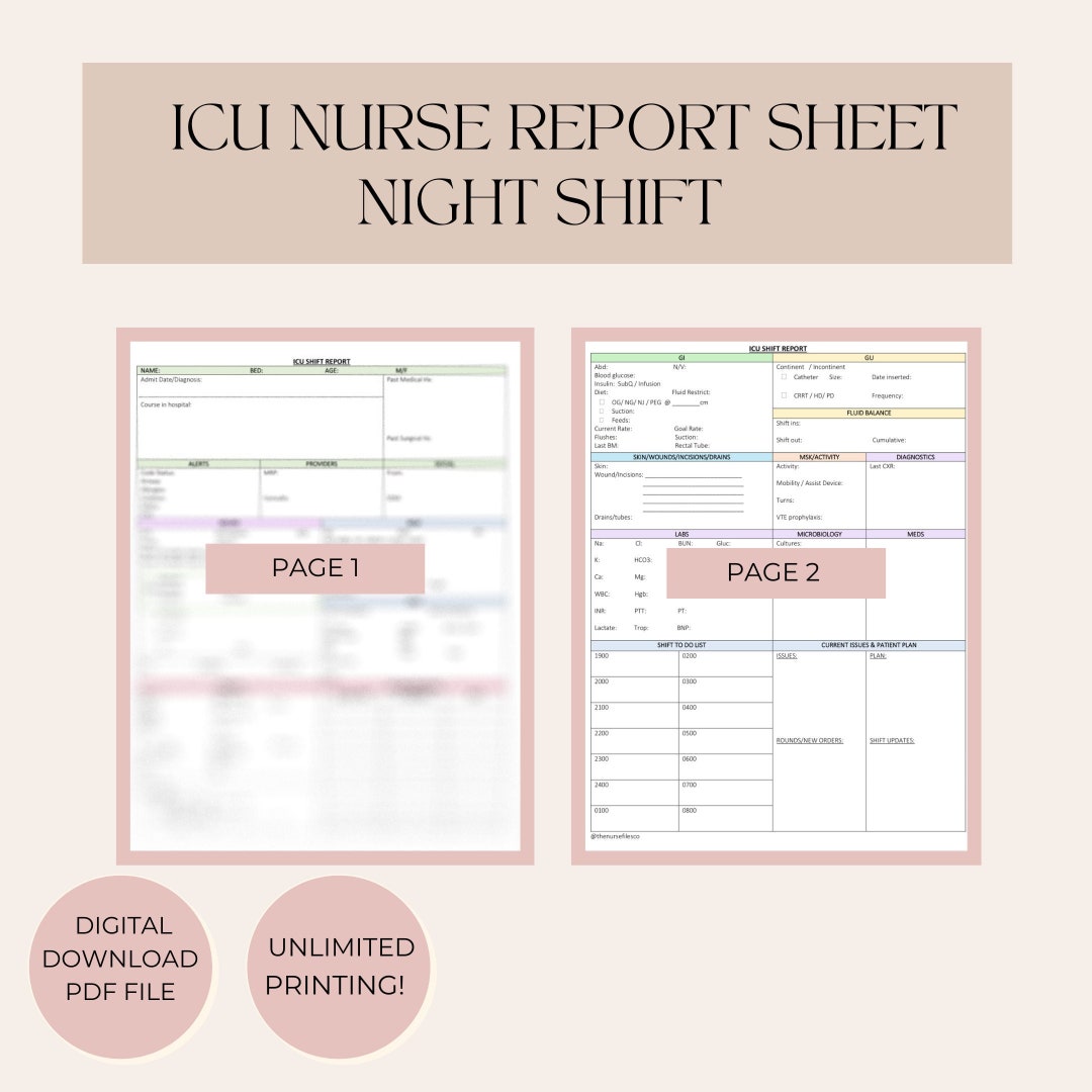 ICU Nurse Night Shift Report Sheet - Etsy