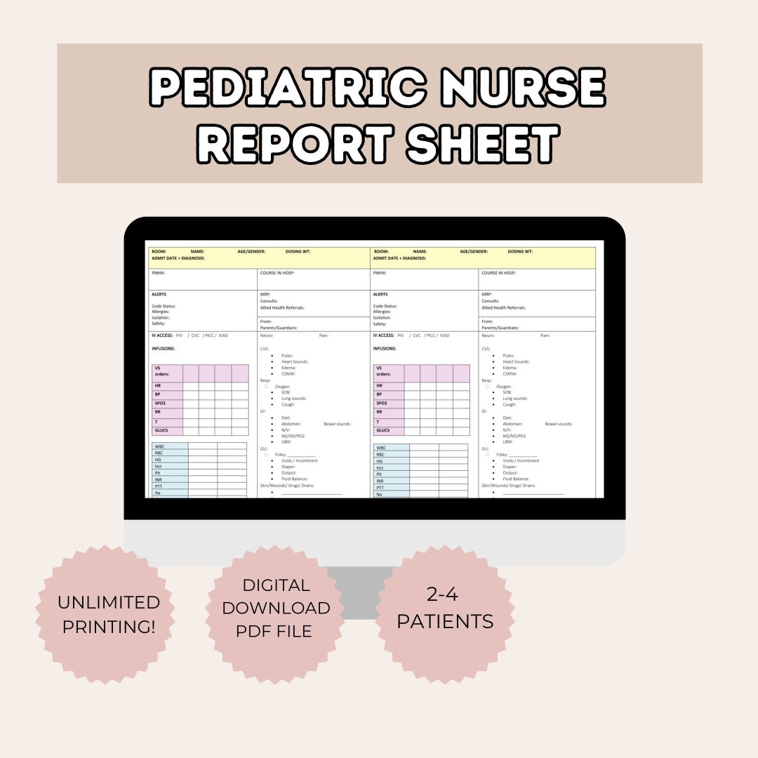 Pediatric Nurse Shift Report + Cheat Sheet - Etsy