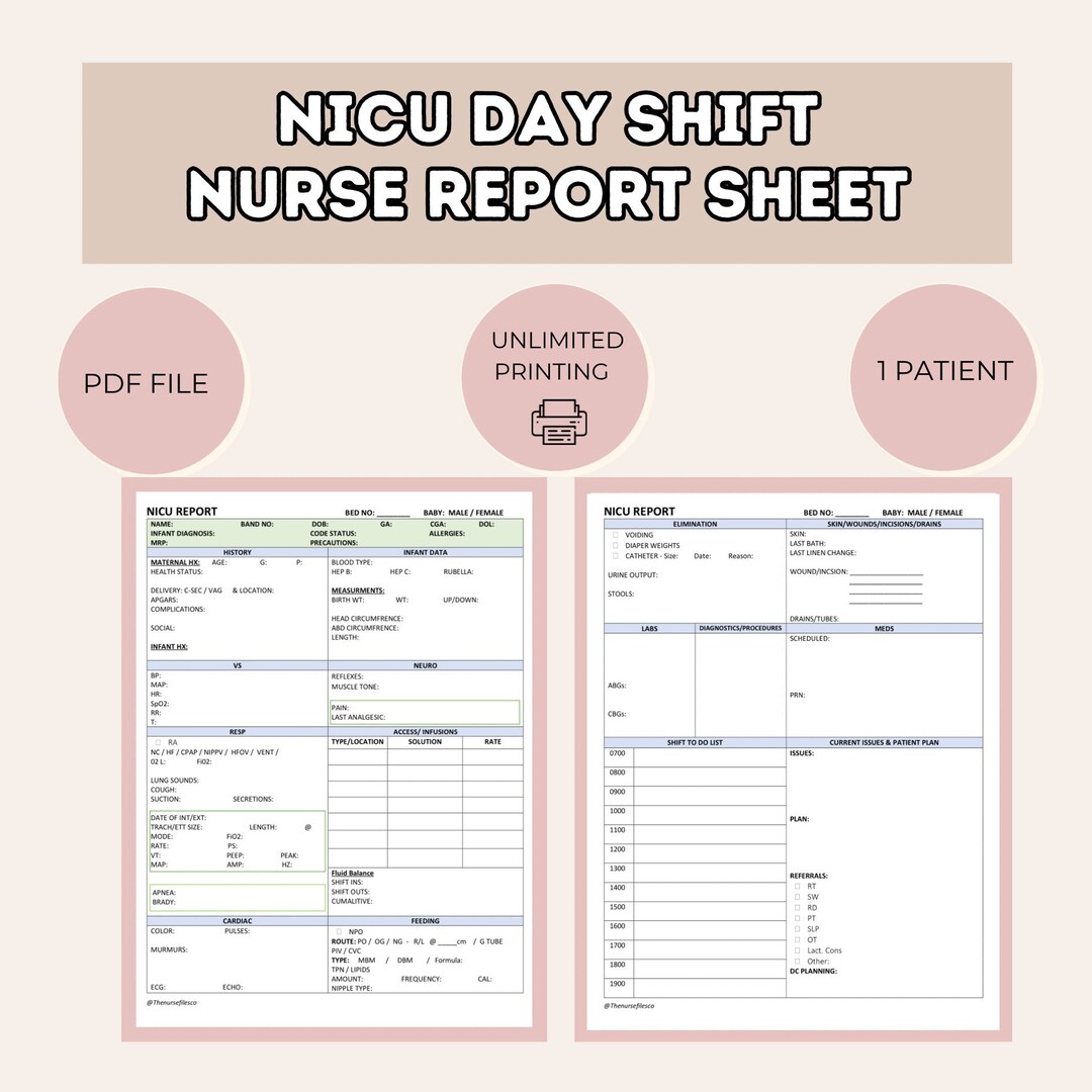 NICU Day Shift Report NICU Handover NICU Nurse Template Nicu Nurse ...