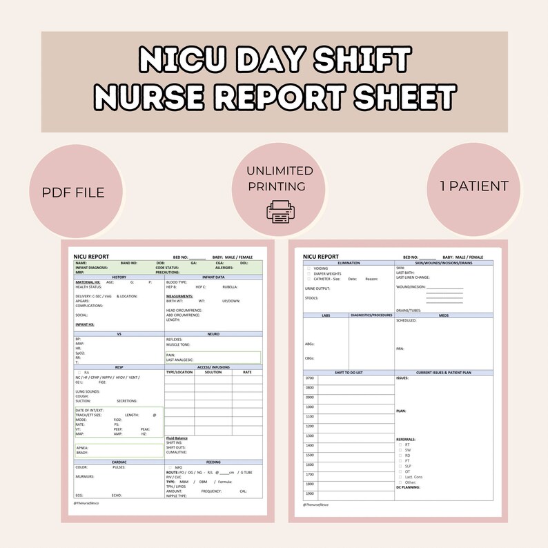 NICU Day Shift Report NICU Handover NICU Nurse Template Nicu Nurse ...