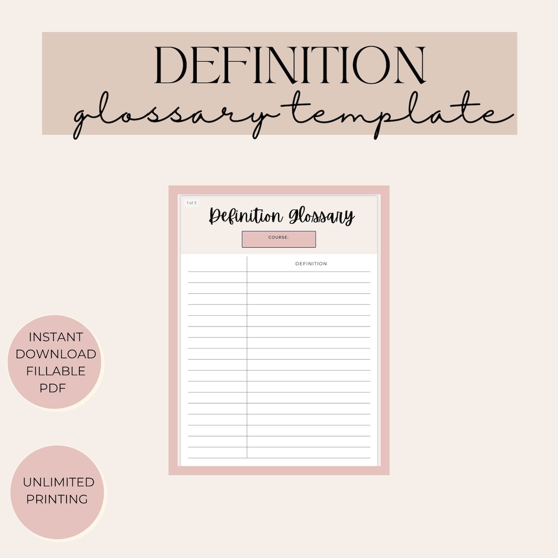 Definitions Glossary Study Template | Study Template - Etsy