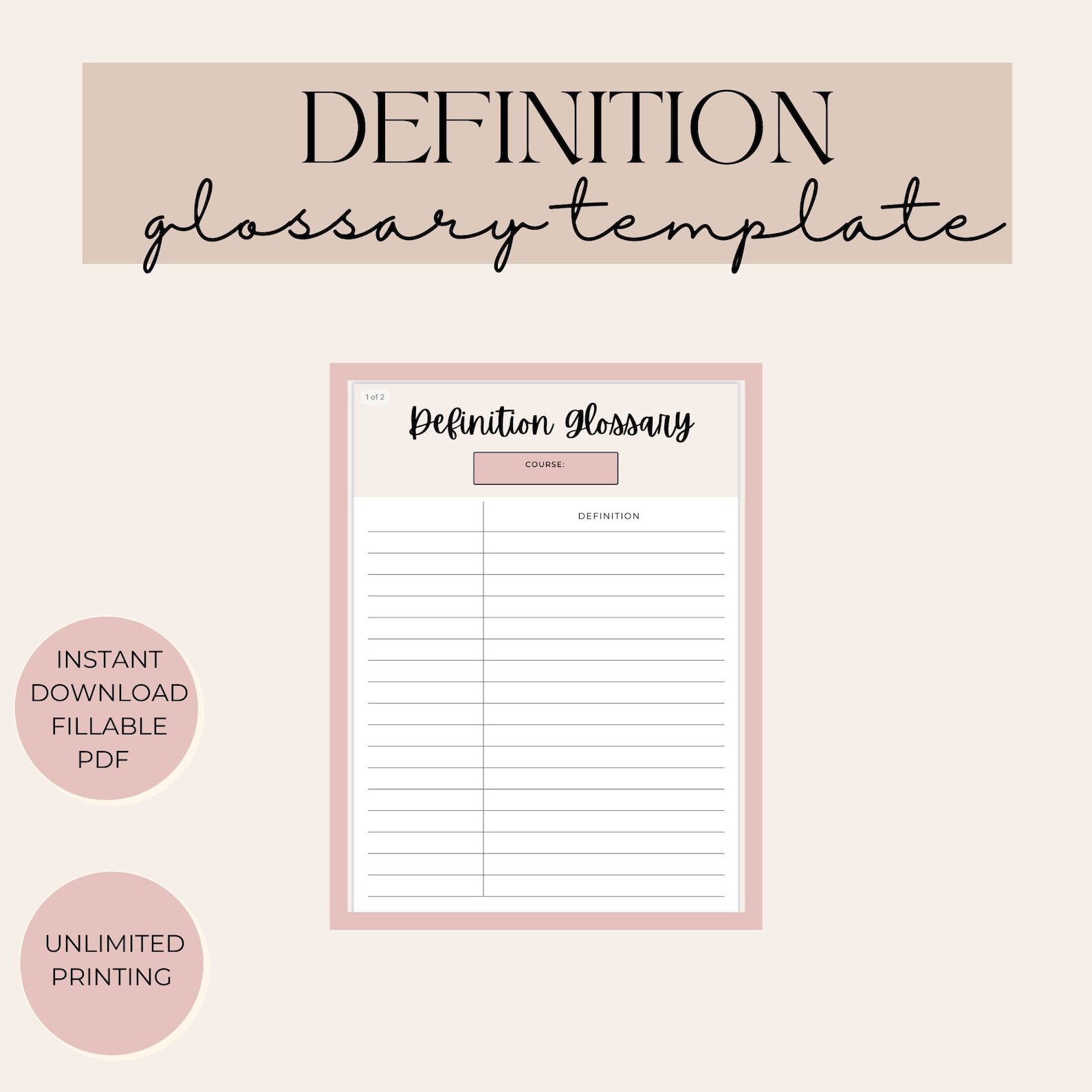 Definitions Glossary Study Template | Study Template - Etsy
