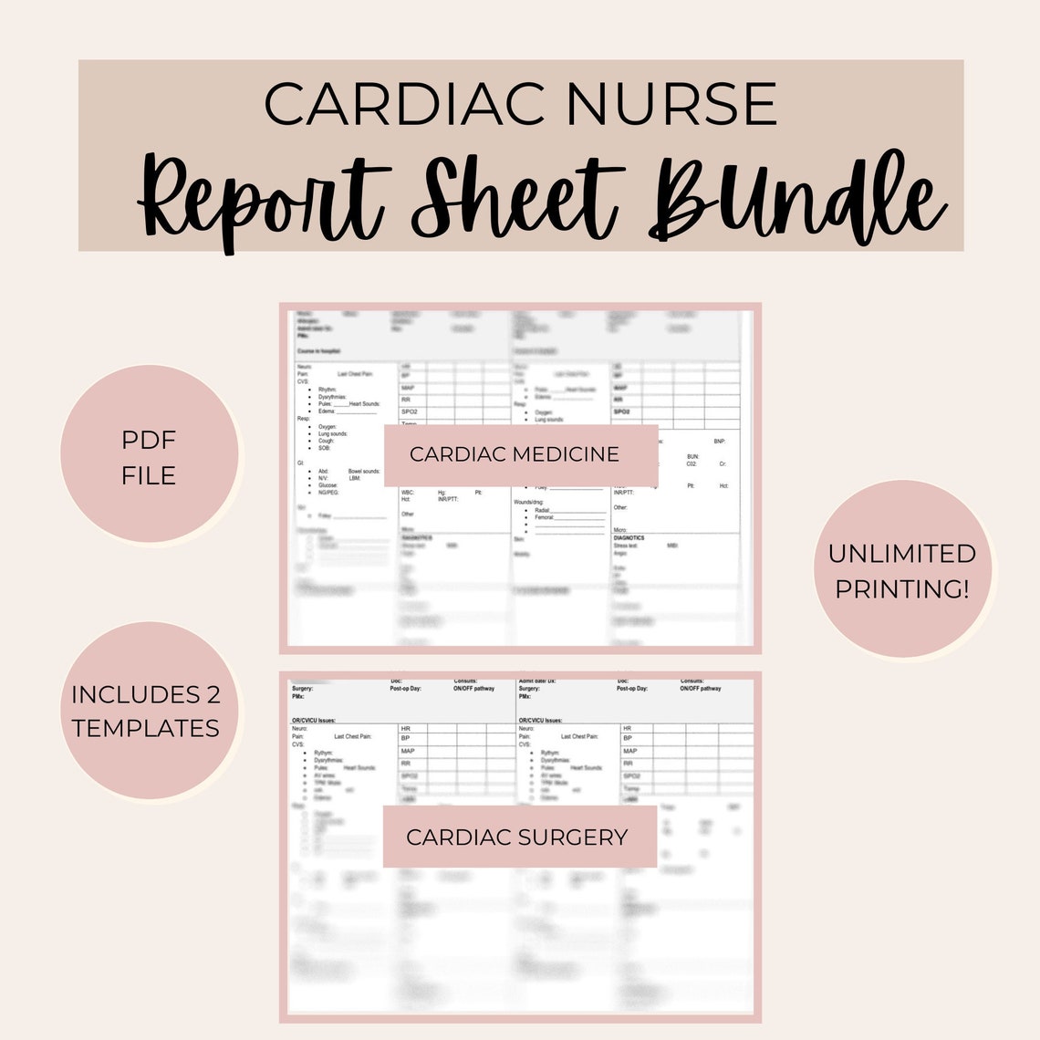 Cardiac Nurse Report Bundle Cardiology Nurse Cardiac - Etsy