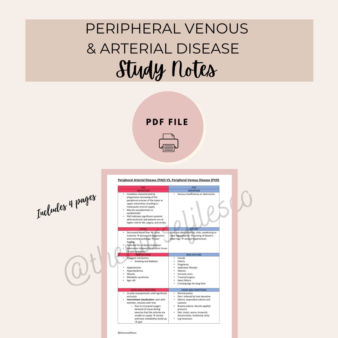 NCLEX Study Notes | Nursing Study Sheets | Peripheral Venous Disease ...