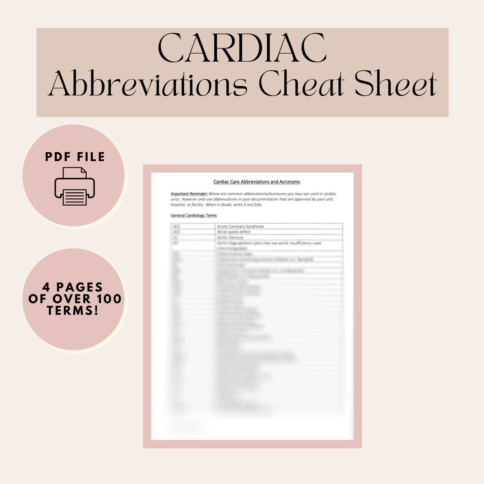 Cardiac Abbreviations Cheat Sheet Nursing Student Cheat - Etsy Canada