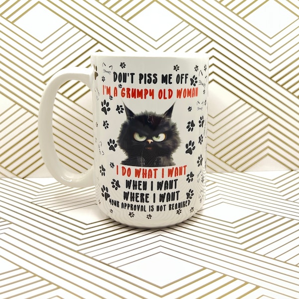 Grumpy Old Lady Cat Mug Etsy