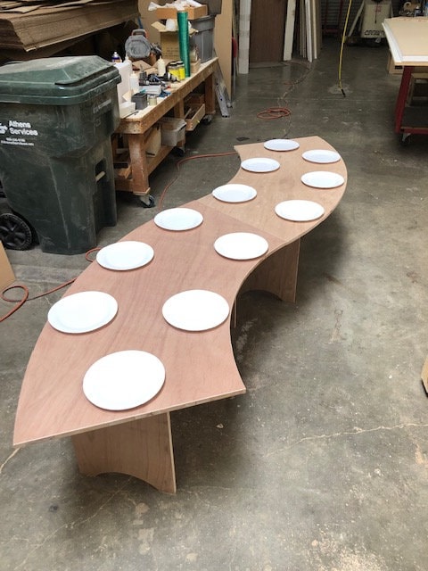 Two 5ft Kids Curvy Plywood Tables Gift Connectable Party Furniture for ...
