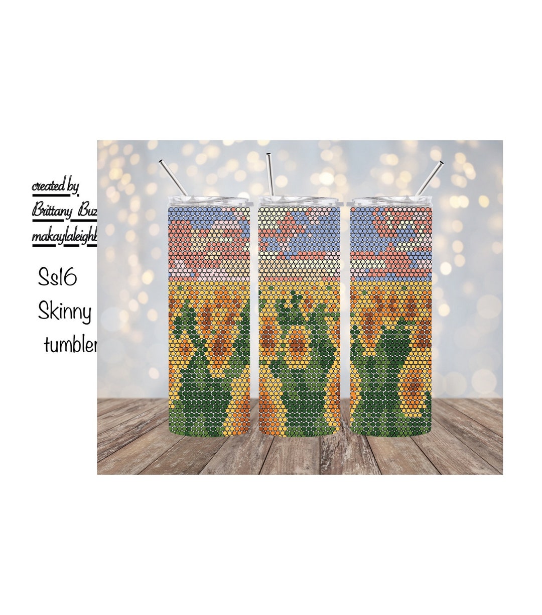 Watercolor Sunflower Sunset Rhinestone Tumbler Pattern - Etsy