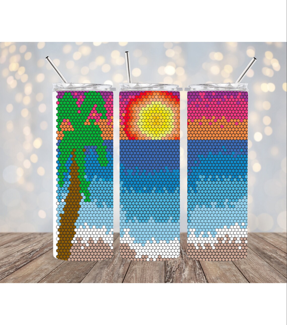 Beach Sunset Rhinestone Tumbler Pattern - Etsy