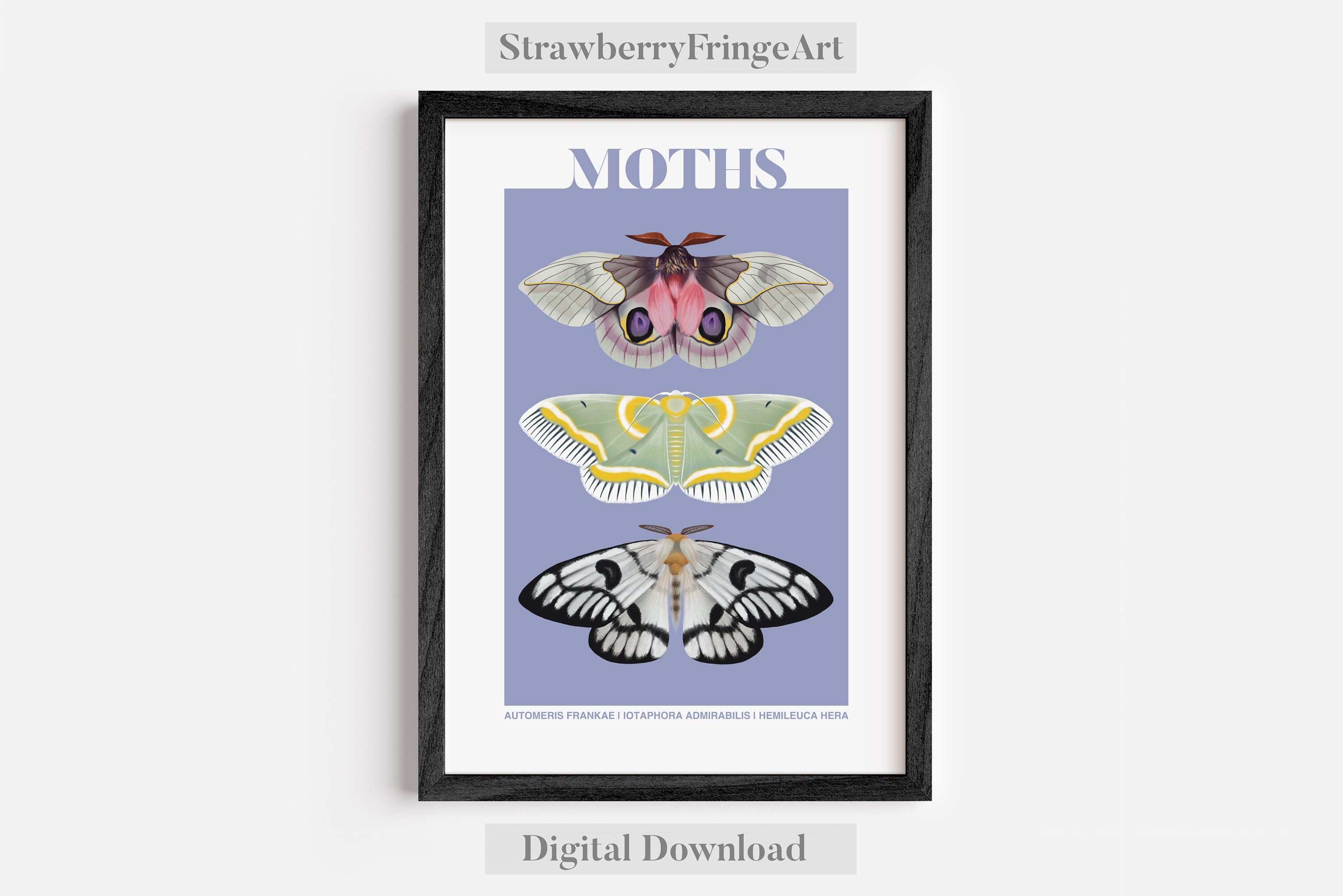 3 Moths Printable Wall Art, Nature Lover Gift, Pastel Butterfly Art ...